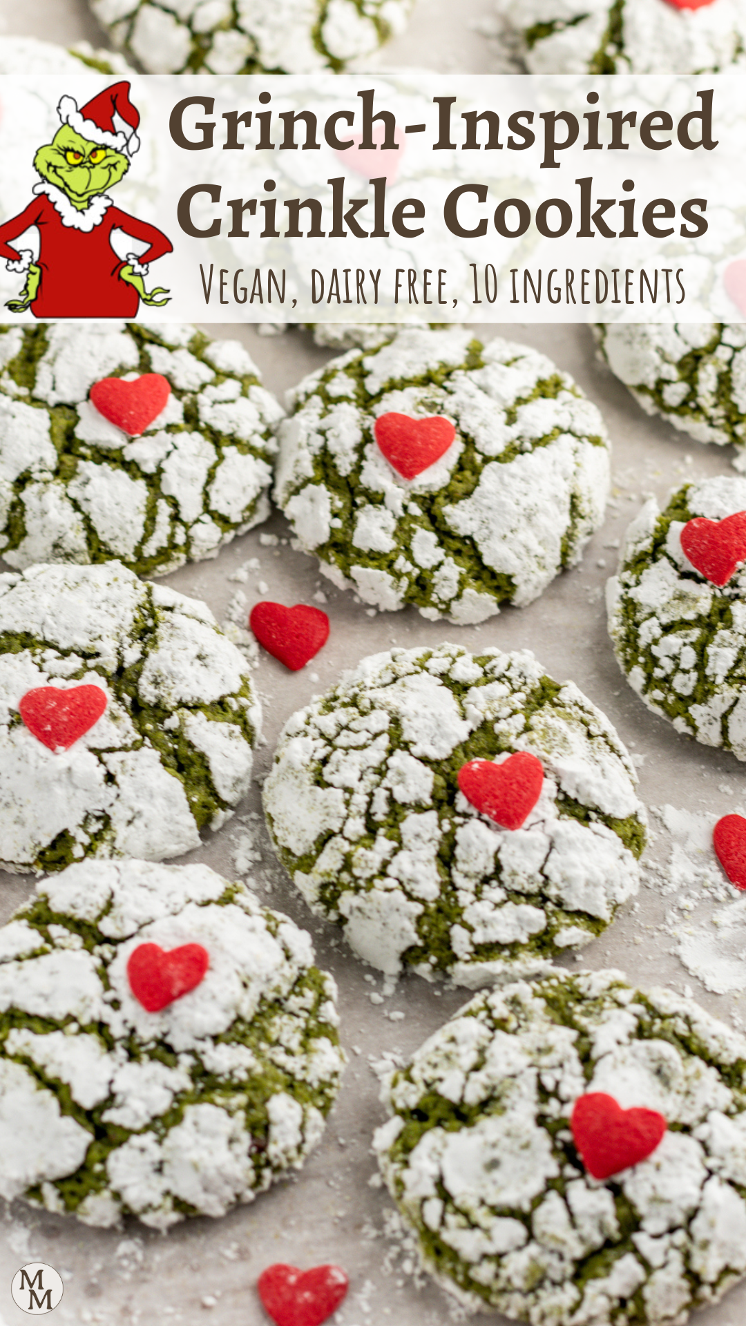 Grinch Cookies (Matcha Crinkle Cookies) - Maria's Munchies