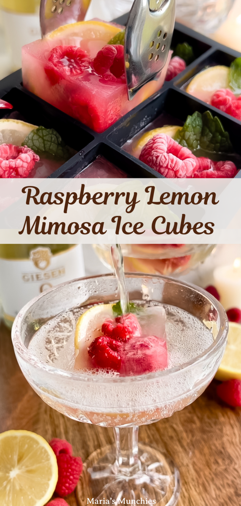 Raspberry Lemon Mimosa Ice Cubes - Maria's Munchies
