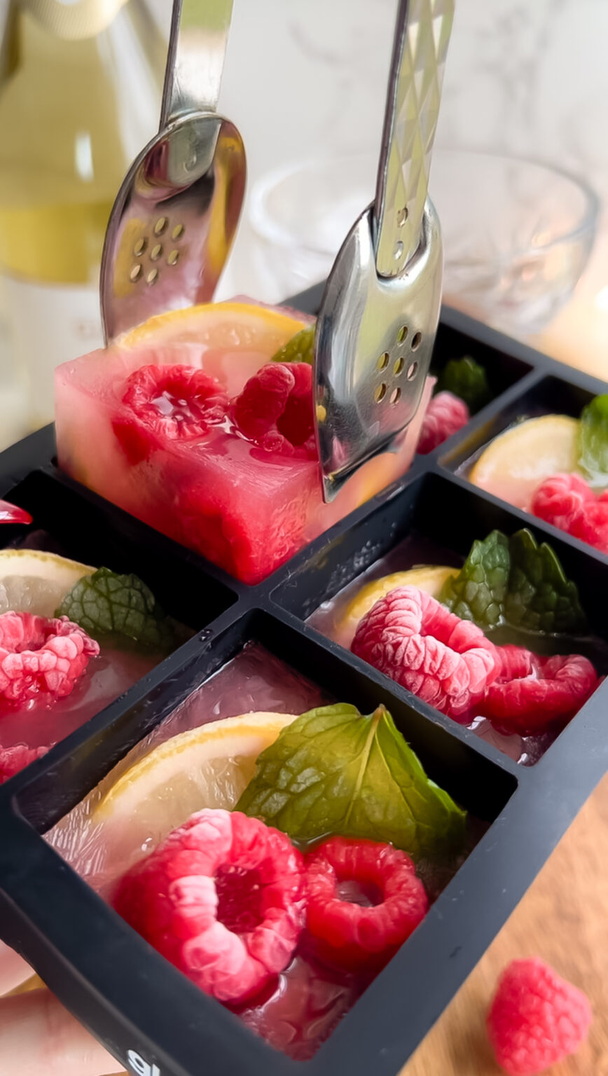 Raspberry Lemon Mimosa Ice Cubes - Maria's Munchies